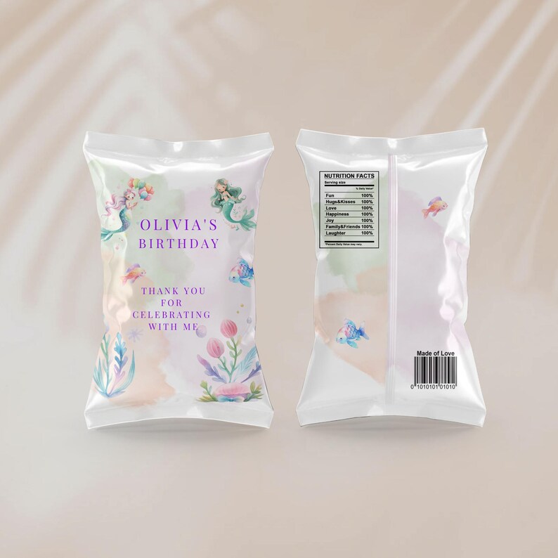 Mermaid Party | Chip Pouch Party Snacks | One Under the Sea Party ...