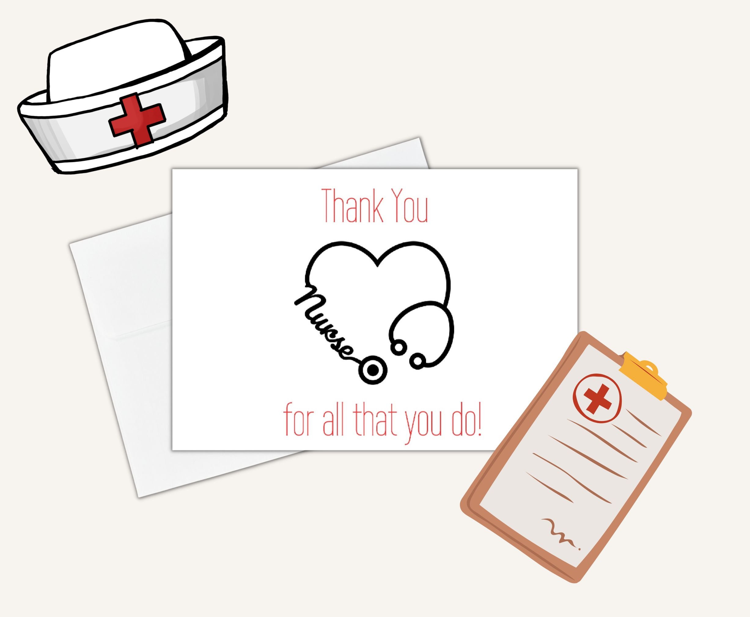 Nurse Appreciation Card and Envelope, Printable, Thank You, Instant ...
