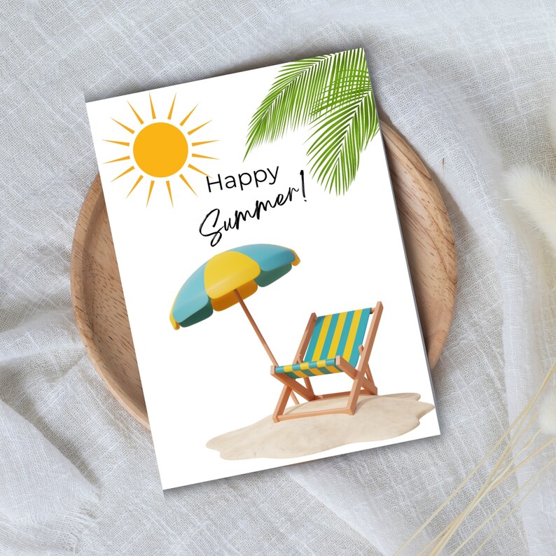 Happy Summer Printable Greeting Card Instant Download Beach Card Summer ...