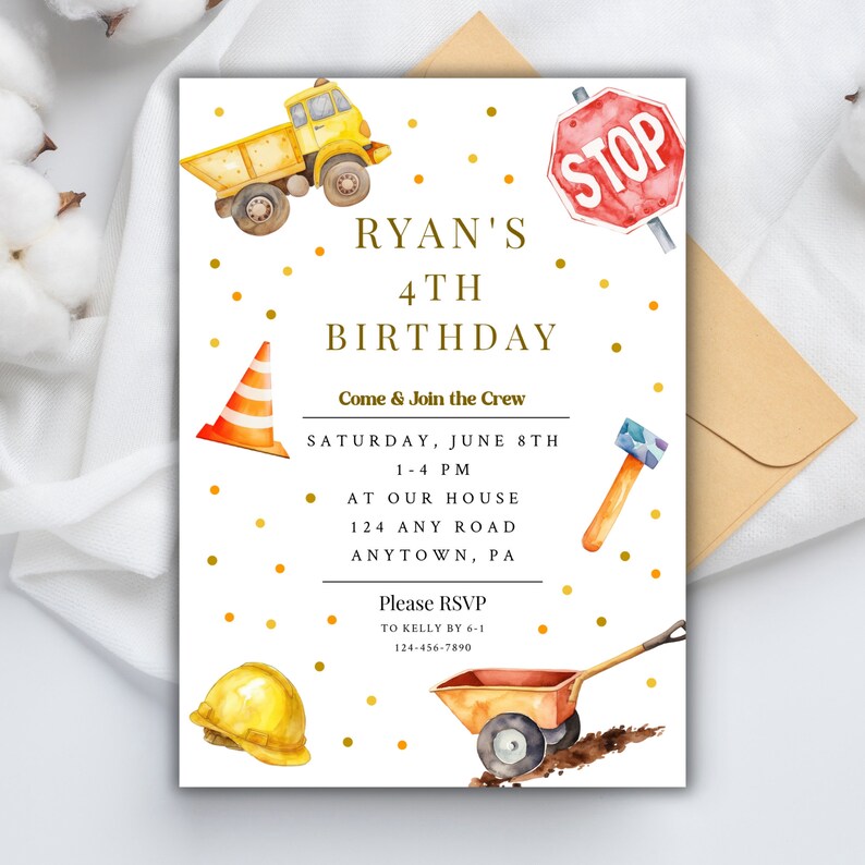 Construction Site Birthday Party Invite Editable Construction Birthday ...