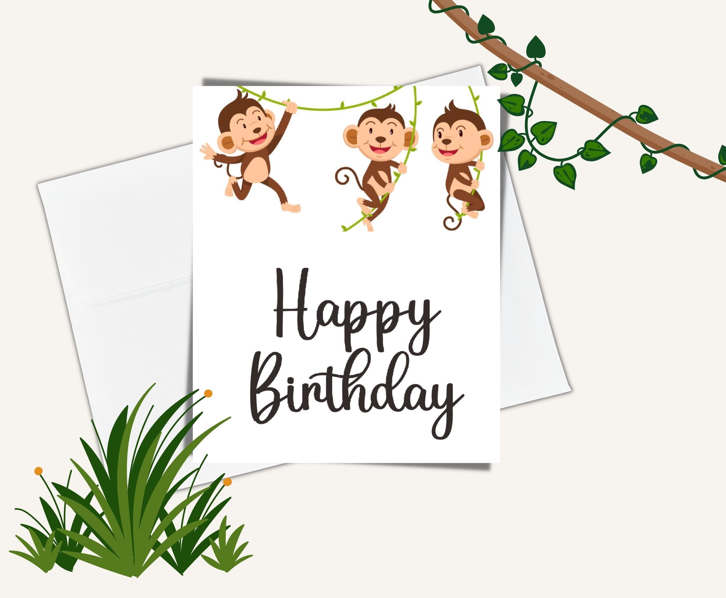 Happy Birthday Monkey Printable Card | Digital Download Card | 5 X 7 ...