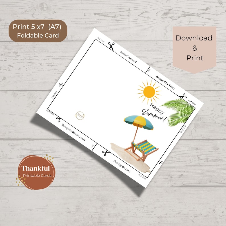 Happy Summer Printable Greeting Card Instant Download Beach Card Summer ...