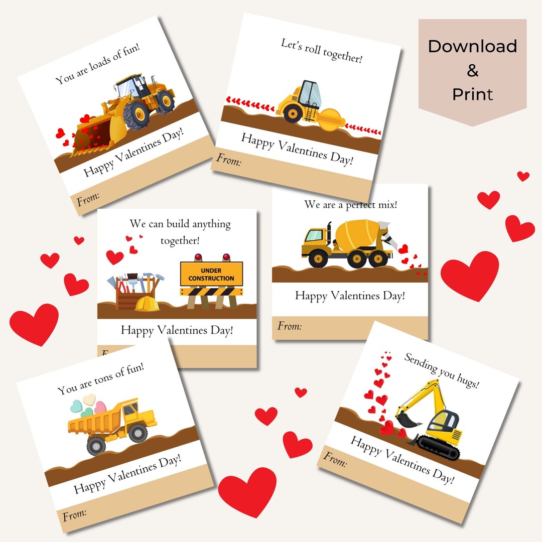 Printable Class Valentine Day Gifts Printable Construction Valentine's ...