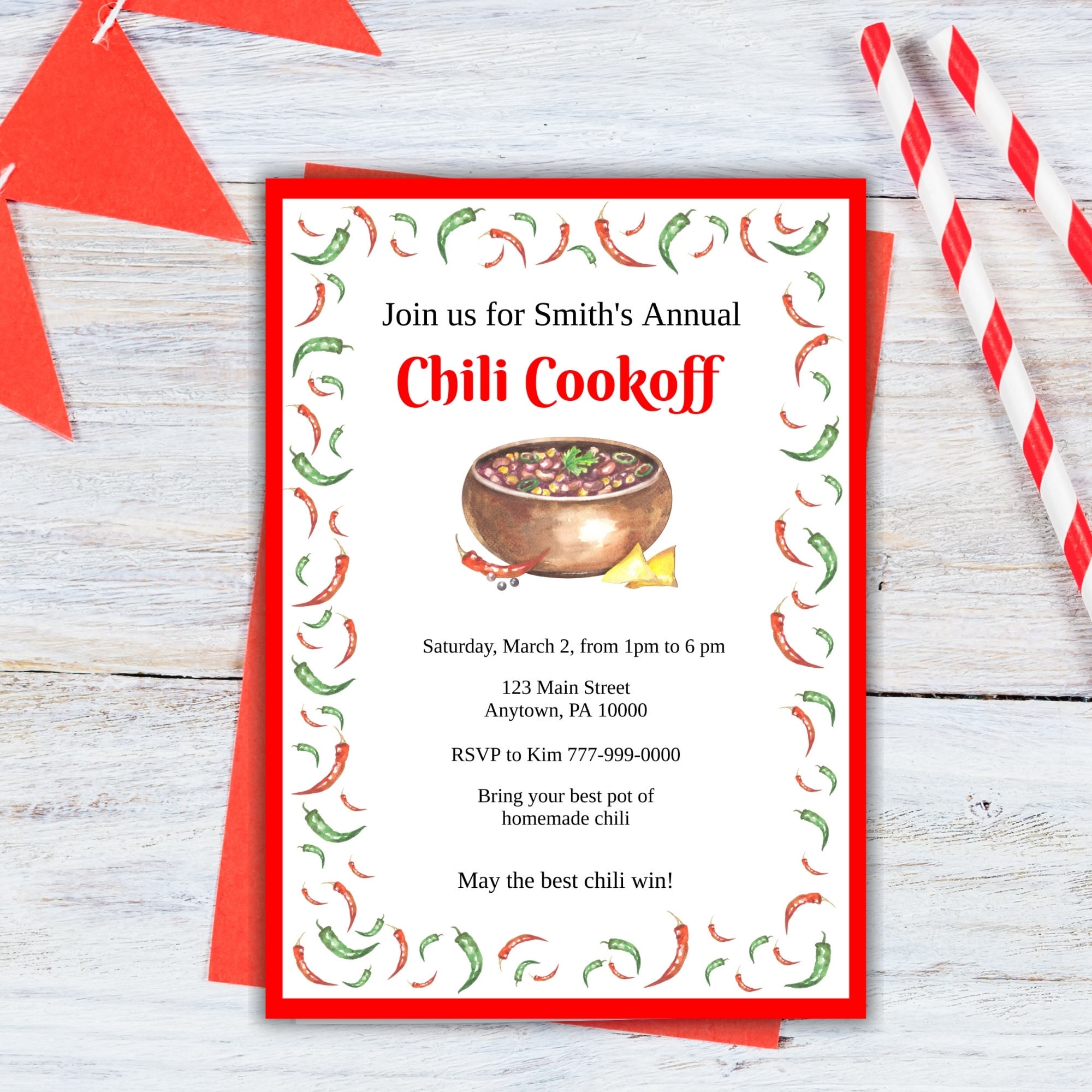 Chilli Cookoff Invitation, Editable Chilli Tasting Competition ...