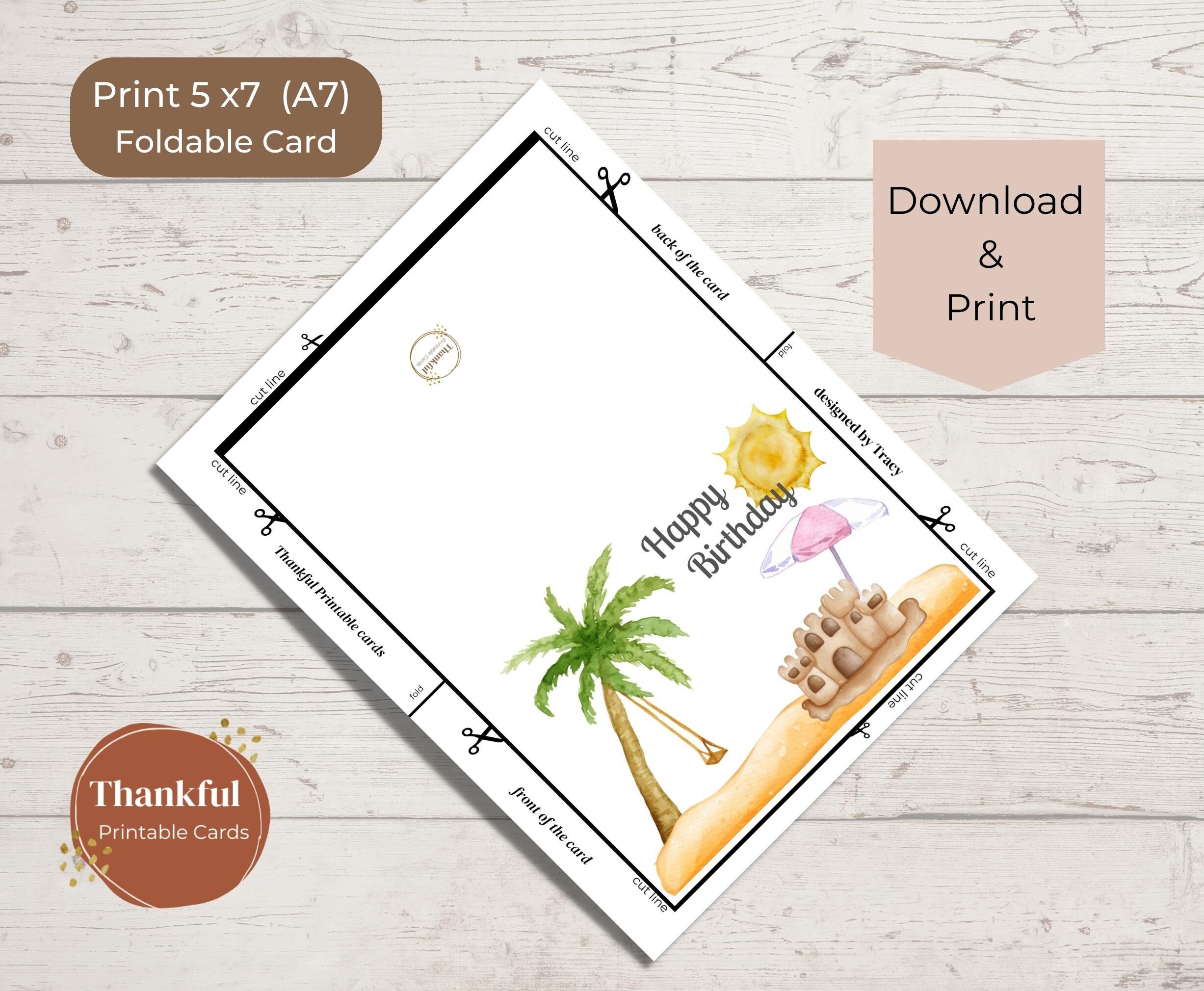 Happy Birthday Digital Printable Card Summer Watercolor Printable Card ...
