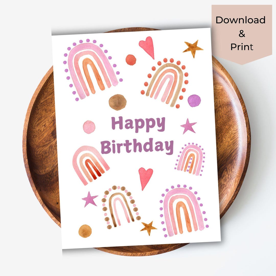 Printable Rainbow Card, Birthday Card, Boho Birthday Card, Instant ...