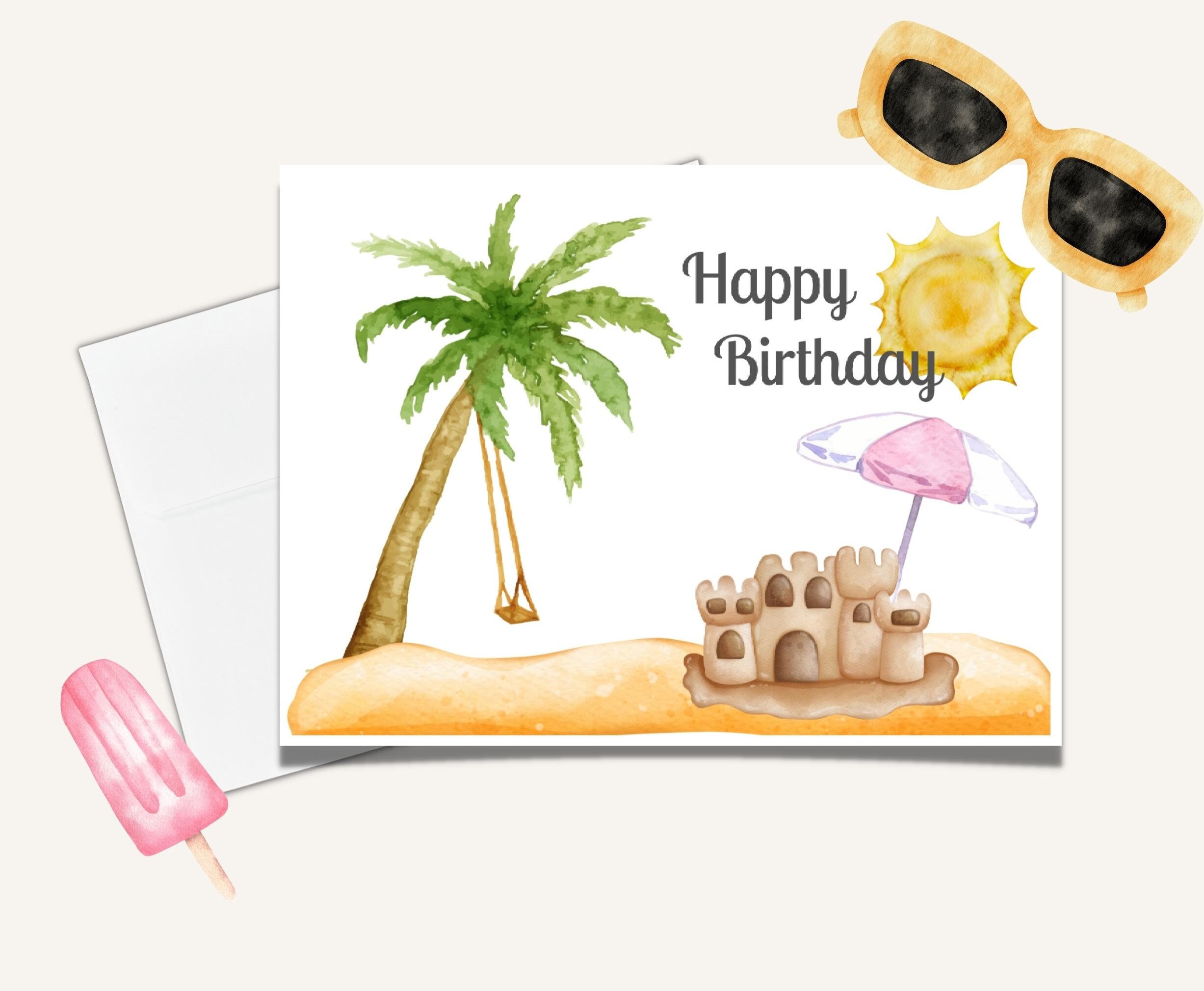 Happy Birthday Digital Printable Card Summer Watercolor Printable Card ...