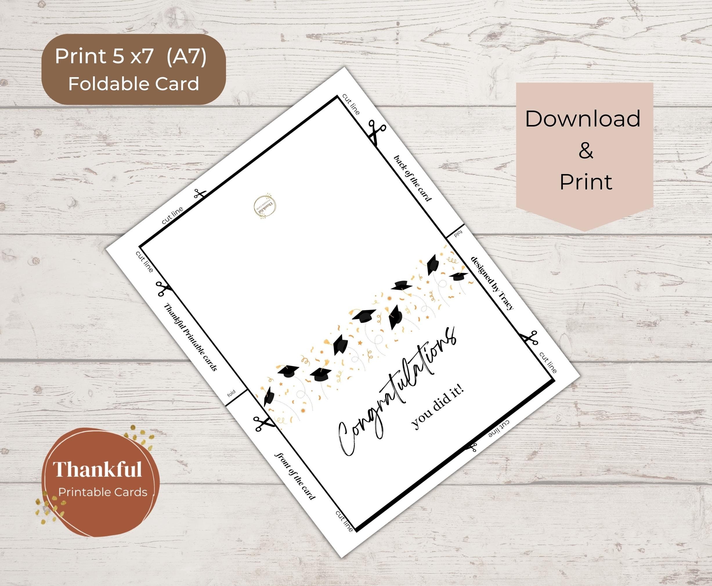 Congratulations Graduation Card Printable 5 X7 Instant Download With ...