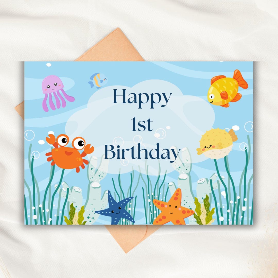 1st Birthday Under the Sea Son Card Ocean Animals Ocean Birthday Time ...