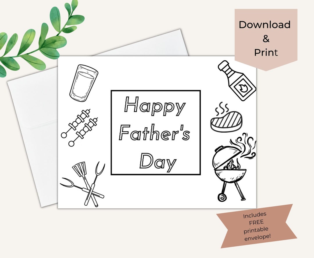 Coloring Cards for Kids Fathers Day, Grilling Coloring Items, Foldable ...