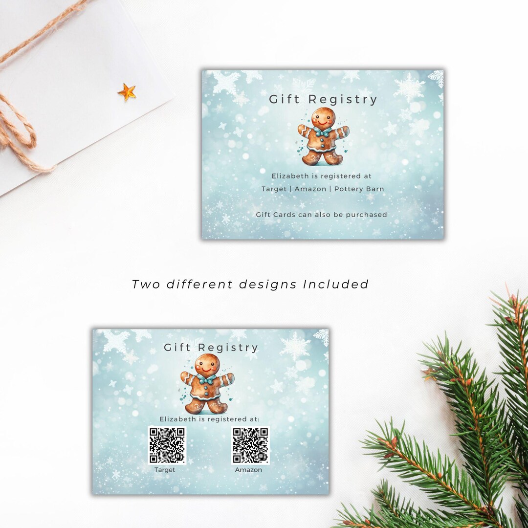 Blue Gingerbread Baby Shower Gift Registry Card | Christmas Gingerbread ...