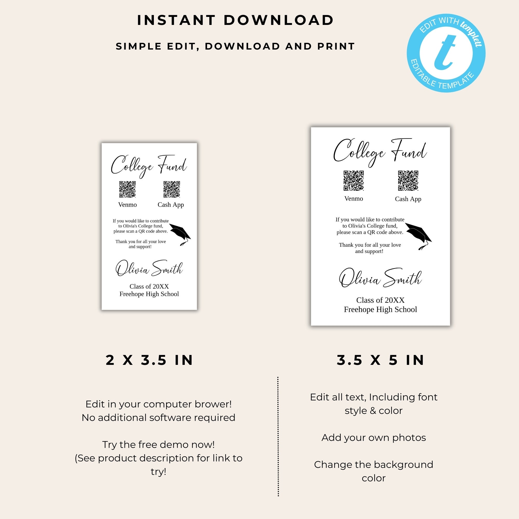 Grad Gift Registry Graduation Gift Idea Graduation QR Code Insert Card ...