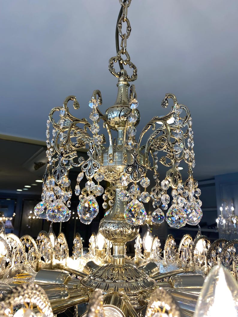 Brass Cast Asfour Stone Chandelier - Elegant Lighting Fixture for Home ...