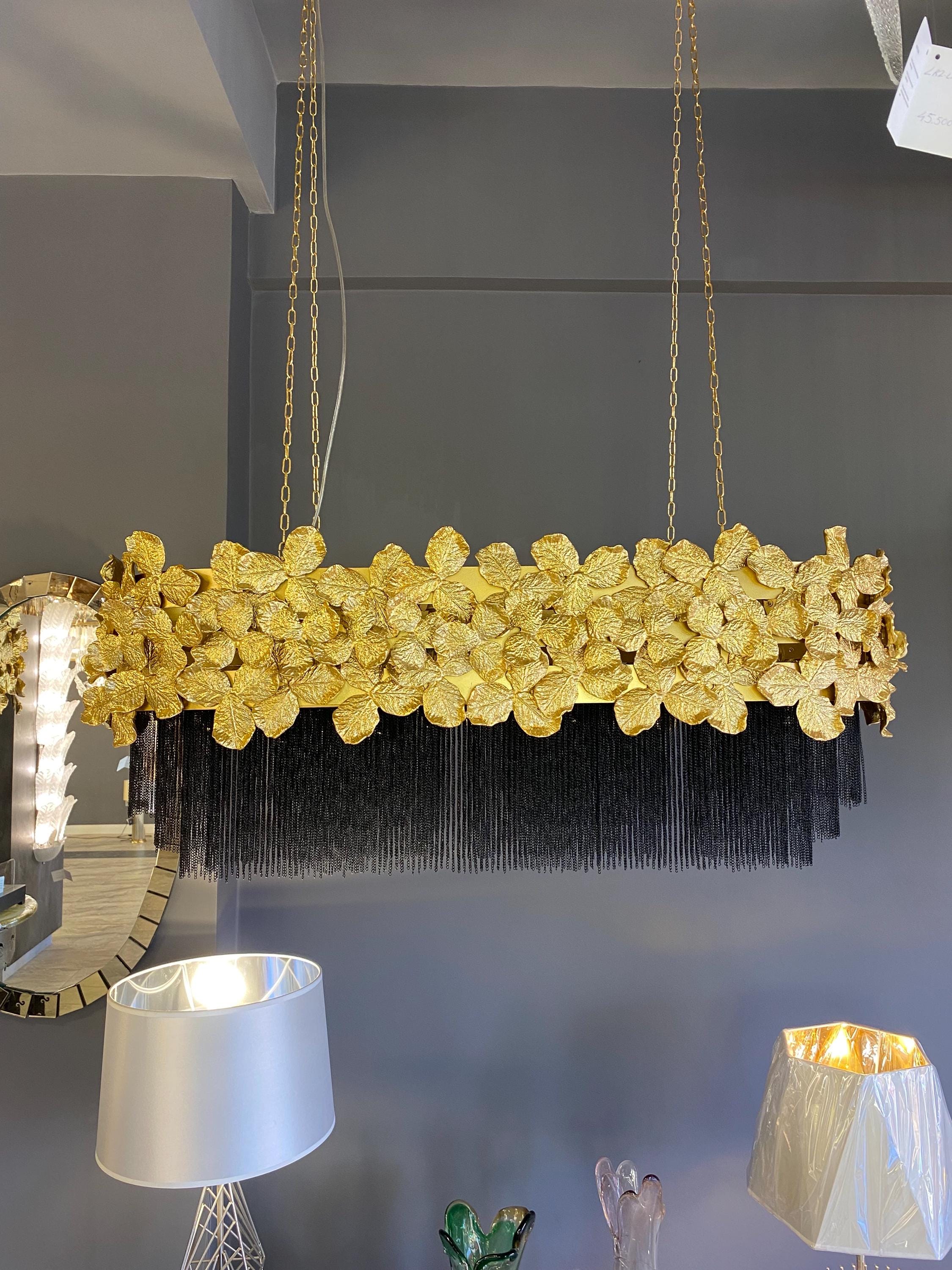 Perfect Dining Table Chandelier Model Decorated With Solid Brass Leaves ...