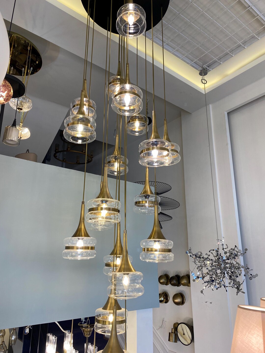 Modern High Ceiling Chandelier: Custom Made Lighting, 18' Height - Etsy