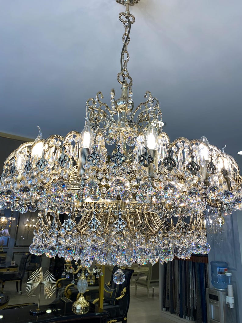 Brass Cast Asfour Stone Chandelier - Elegant Lighting Fixture for Home ...