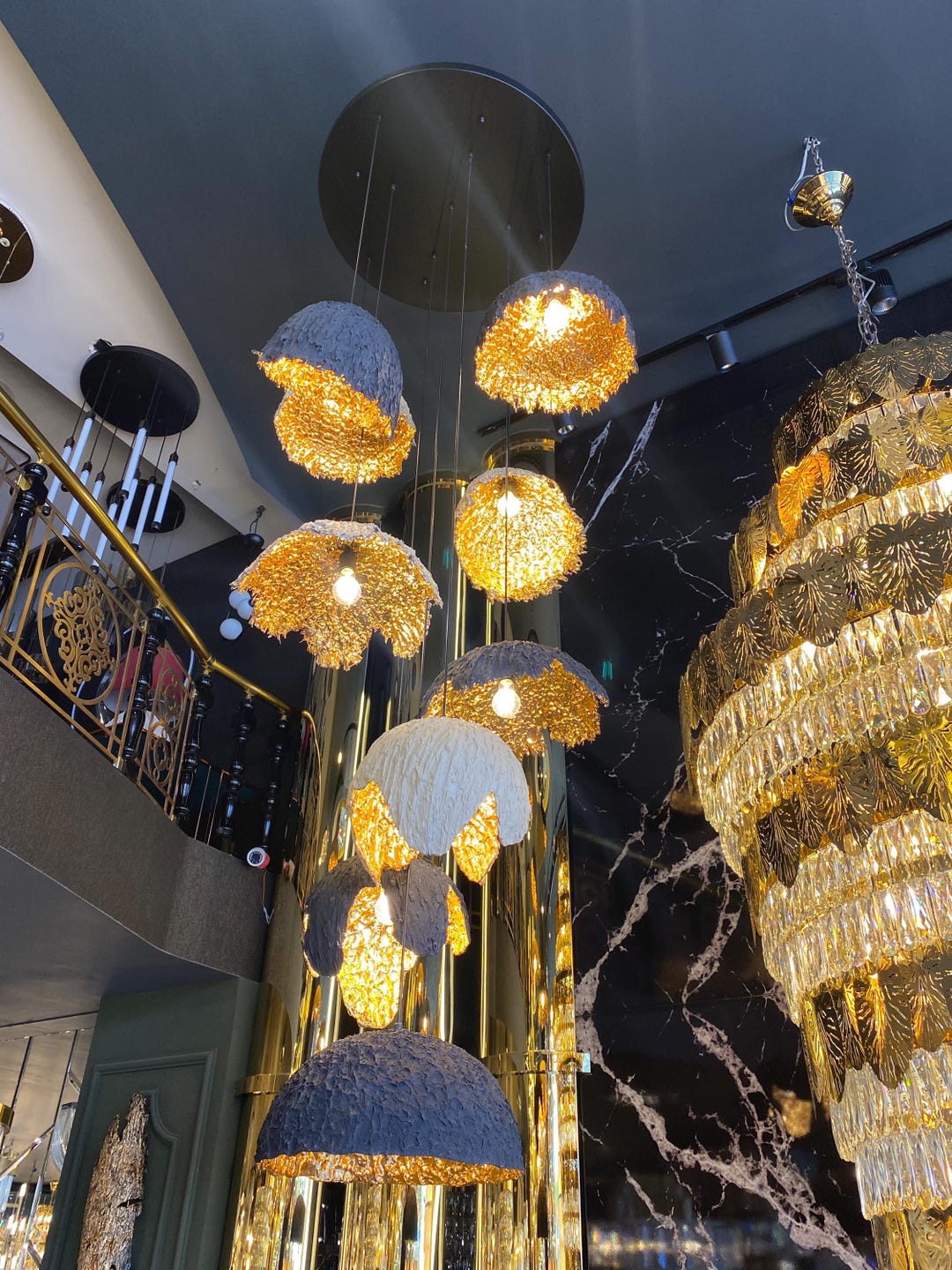 Modern Asymmetric Chandelier: 9-piece High Ceiling Lighting - Etsy