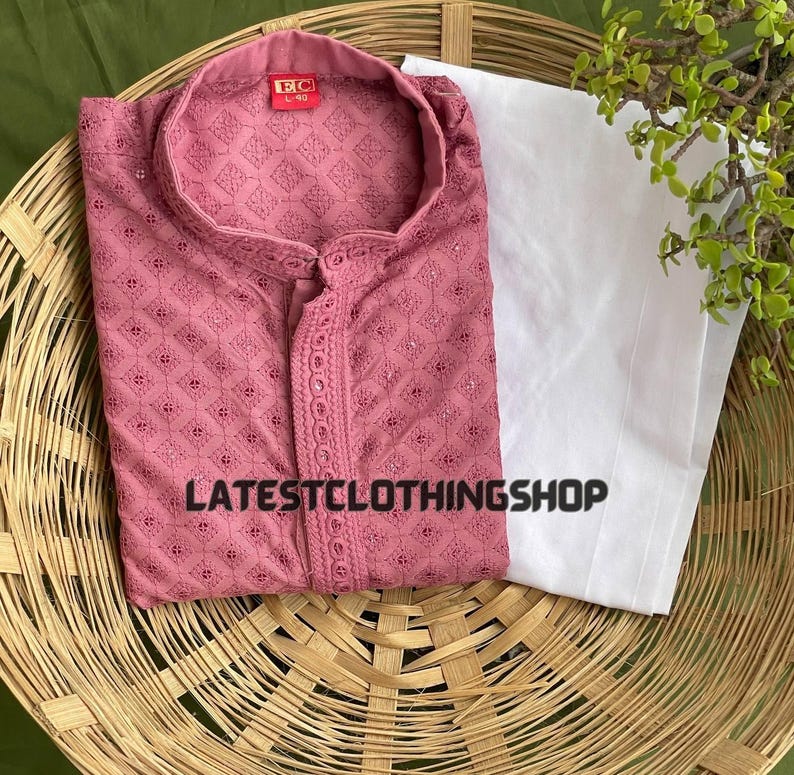 Lucknowi Sequins Work Men's Kurta Pajama, Indian Wedding Outfit - Etsy