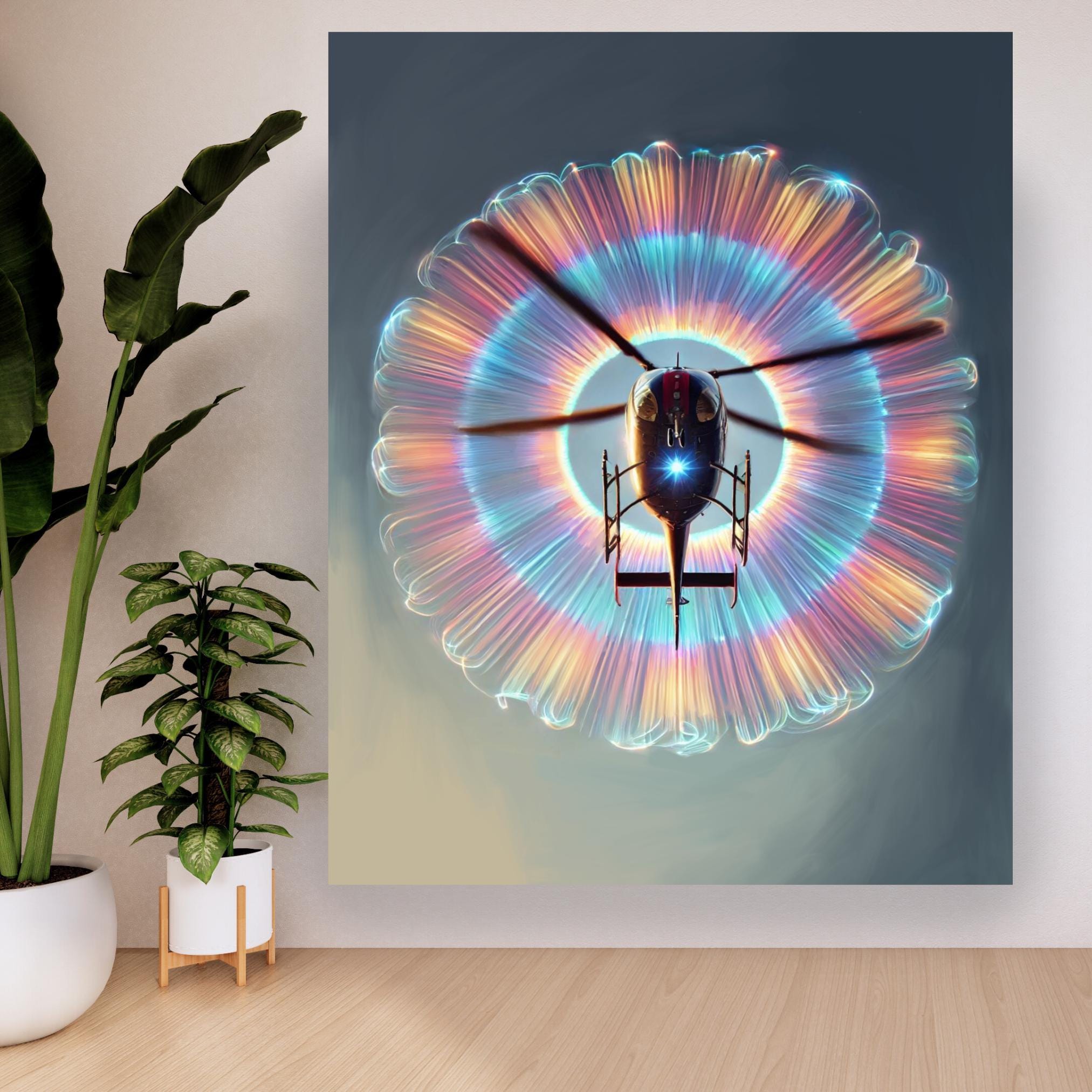 Rainbow Helicopter, Digital Art Print, Wall Art, AI Generated, AI Art ...