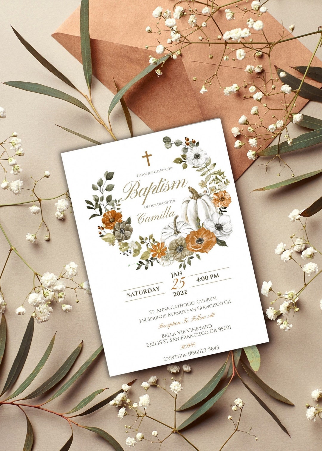 Digital Fall Baptism Invitations - Etsy