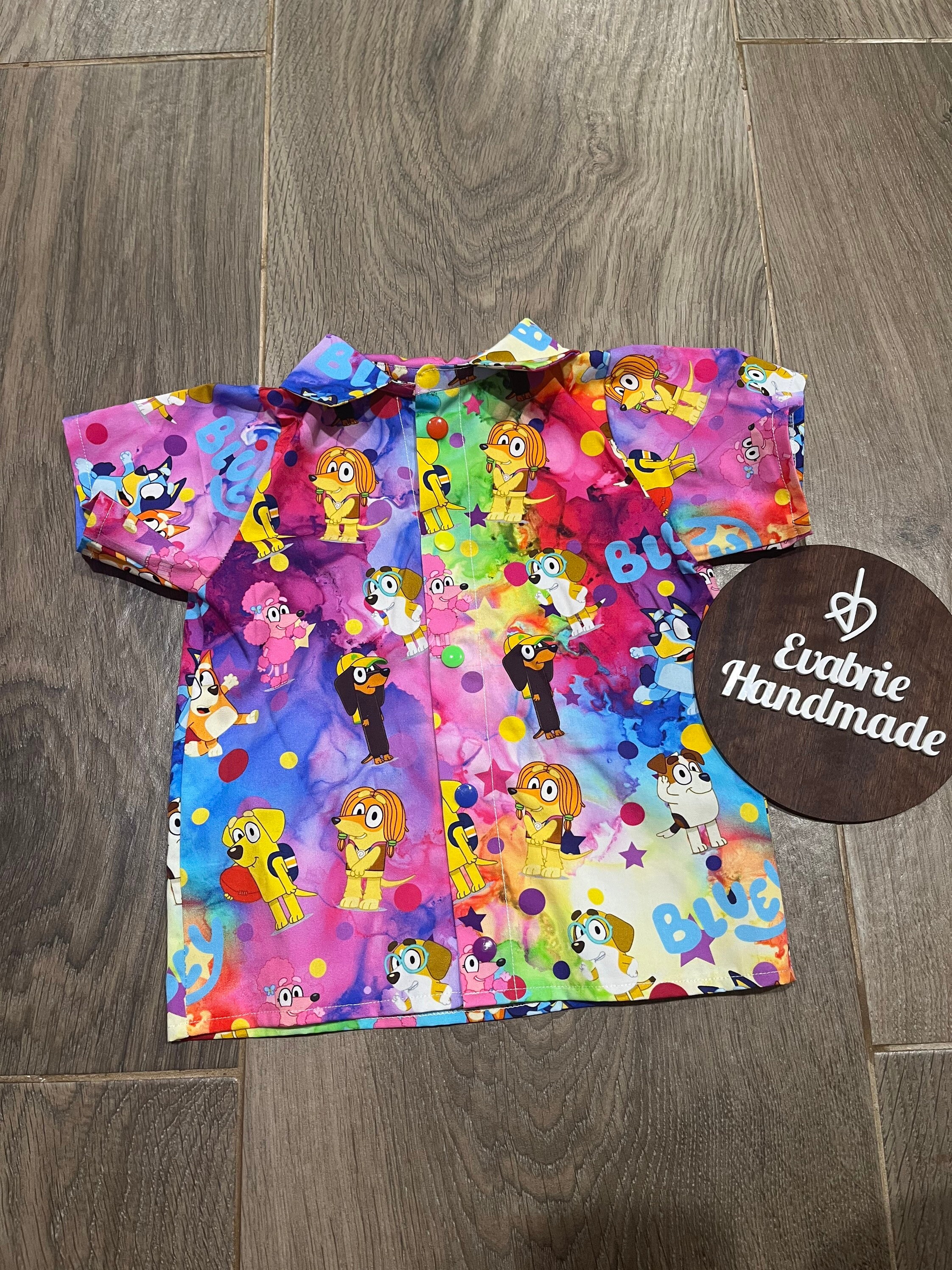 BLUEY Boys Rainbow Button up Collared Shirt Top Size 2 Birthday Party ...