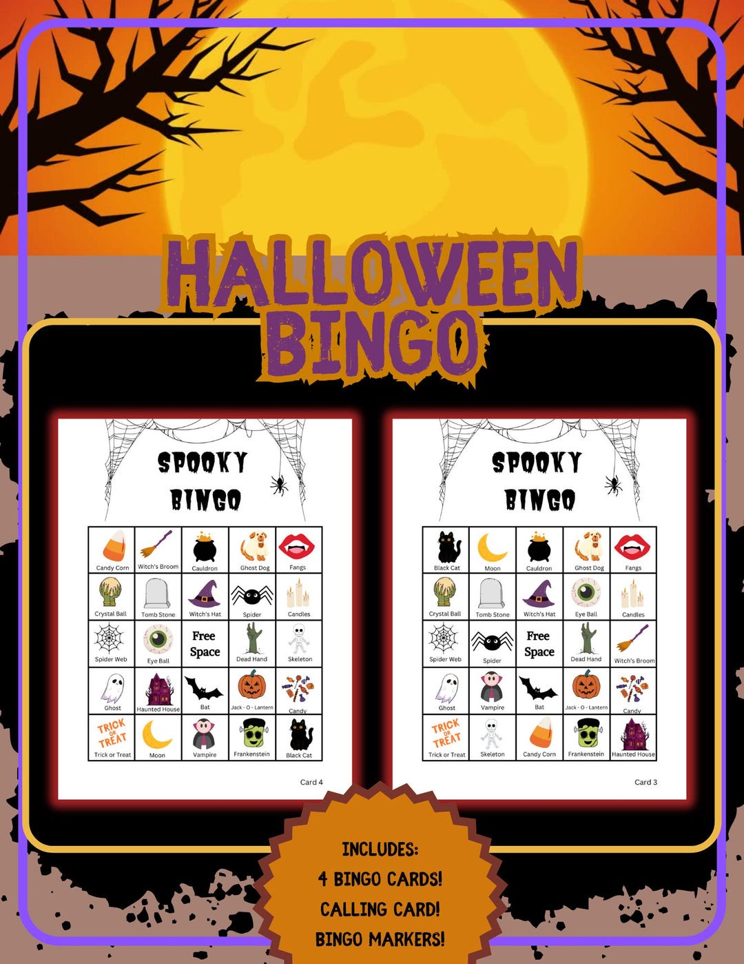 Halloween Bingo Game for Kids Party Activity Halloween Party Game Sober ...