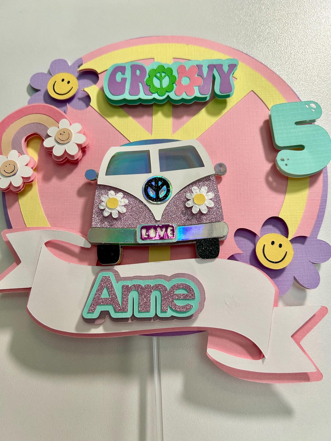 Cake Topper Five is a Vibe Hippie. You Can Customize Name and Age. - Etsy
