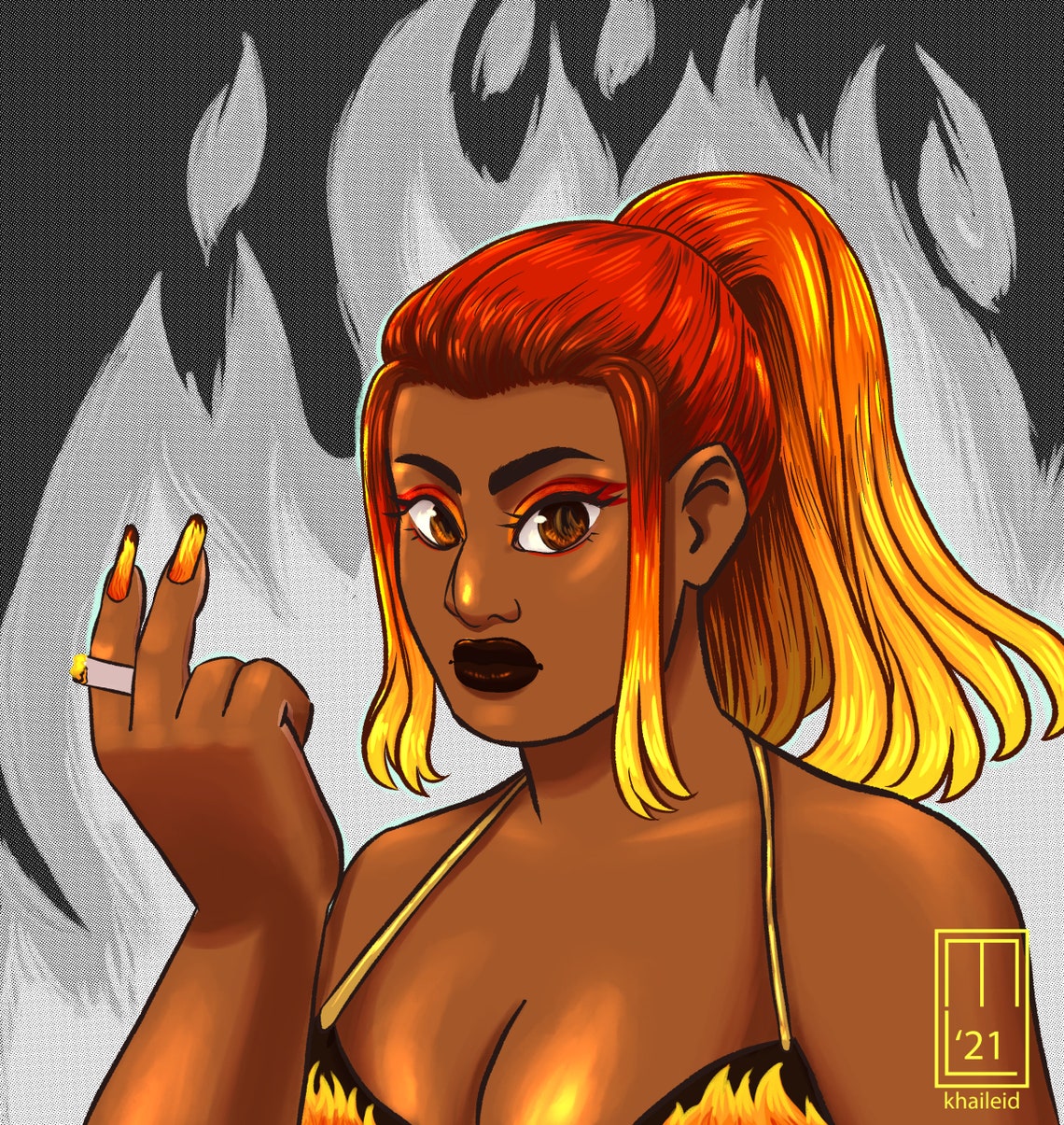 Flames Girl Wallpaper High Resolution for Desktop or Phone - Etsy