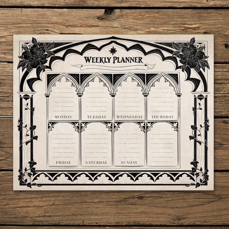 Gothic Weekly Planner Notepad | Large Tear-away Pad, Aged Parchment ...