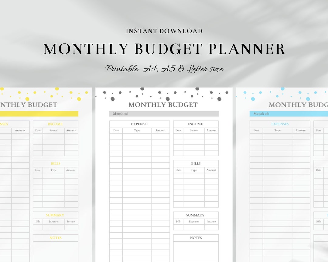 Monthly Budget Planner, Expense and Income Tracker, Printable Finance ...