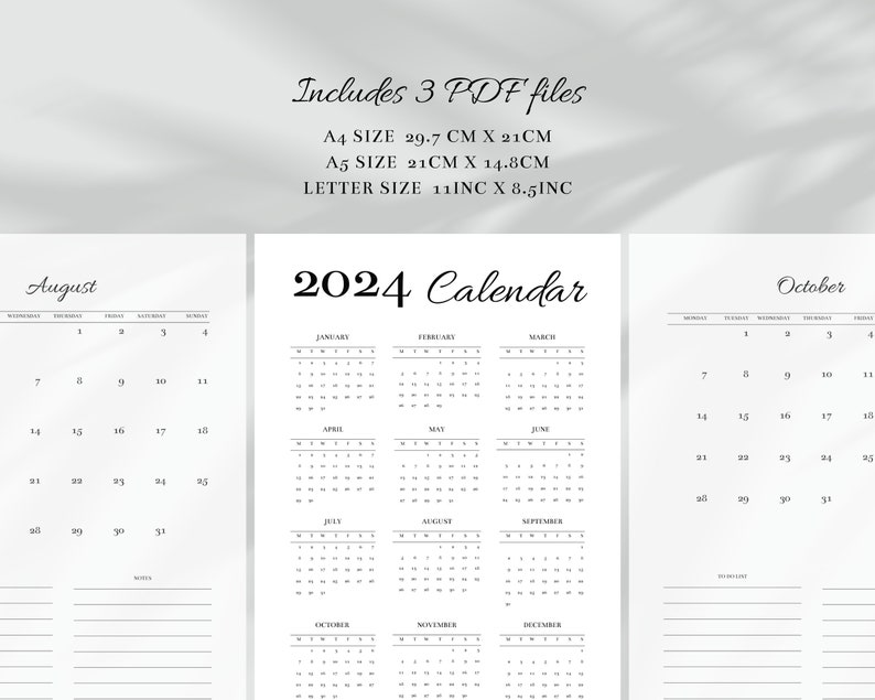 2024 Calendar, Printable Year Planner, Month Planner, A4/A5 and Letter ...