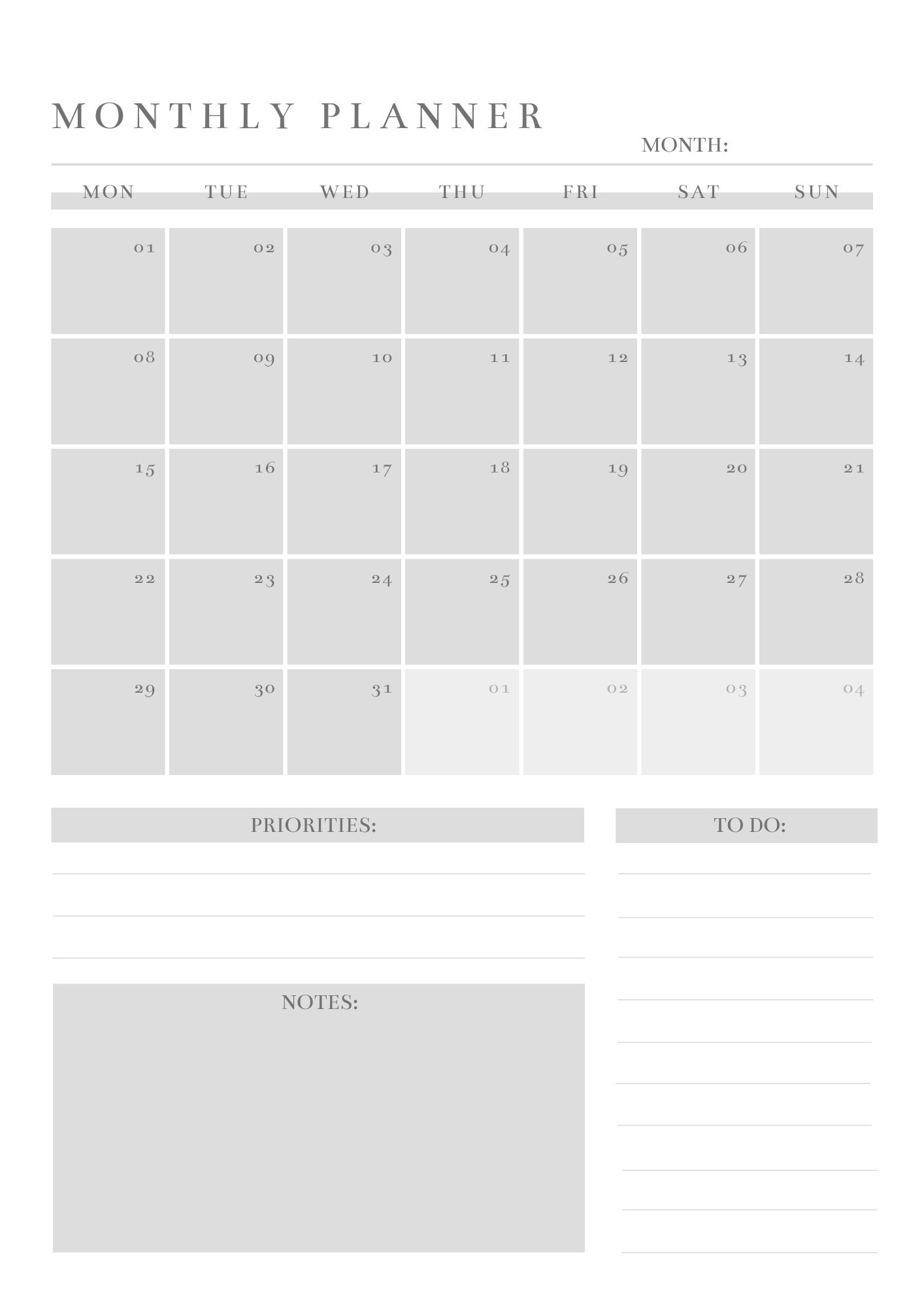 Monthly Digital Planner Instant Download Printable Planner - Etsy