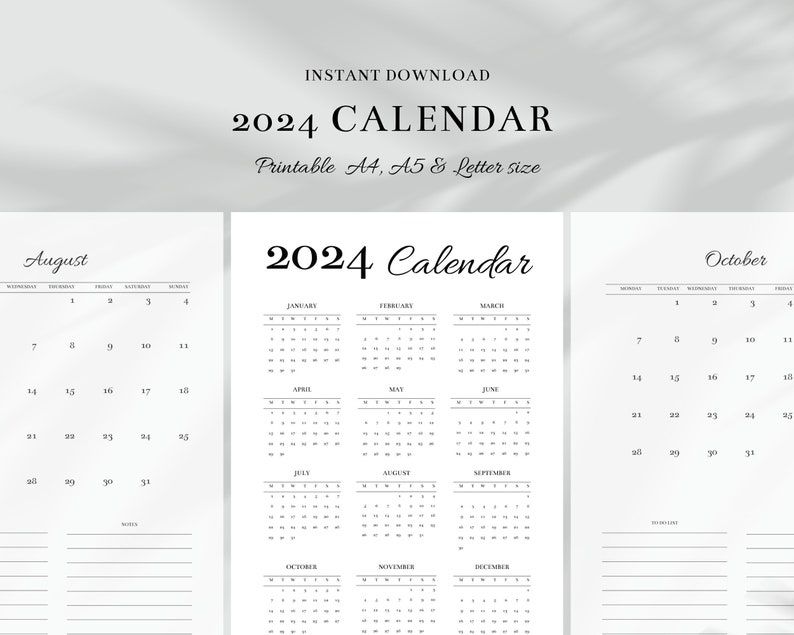 2024 Calendar, Printable Year Planner, Month Planner, A4/A5 and Letter ...