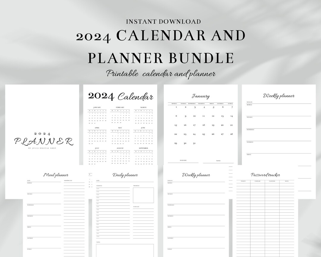 Printable Year, Month, Week and Daily Planner, 2024 Calendar, A4/A5 and ...