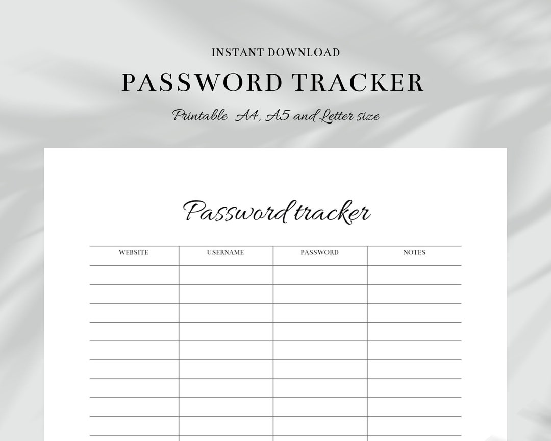Password Tracker A4/A5 and Letter Size Planner Instant - Etsy