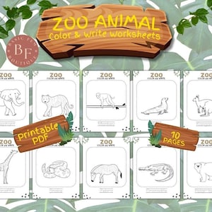 Zoo Animal Coloring Page & Handwriting Practice PDF Bundle, Printable ...
