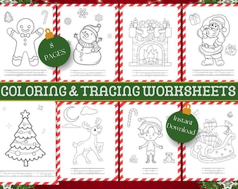 Christmas Coloring and Handwriting Practice Pages Bundle, Printable ...