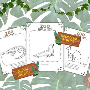 Zoo Animal Coloring Page & Handwriting Practice PDF Bundle, Printable ...