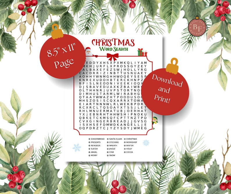Printable Christmas Word Search, Children's Holiday Activity, Classroom ...