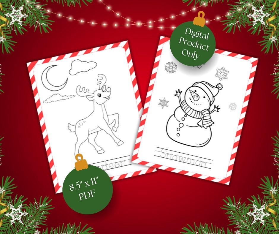 Christmas Coloring and Handwriting Practice Pages Bundle, Printable ...