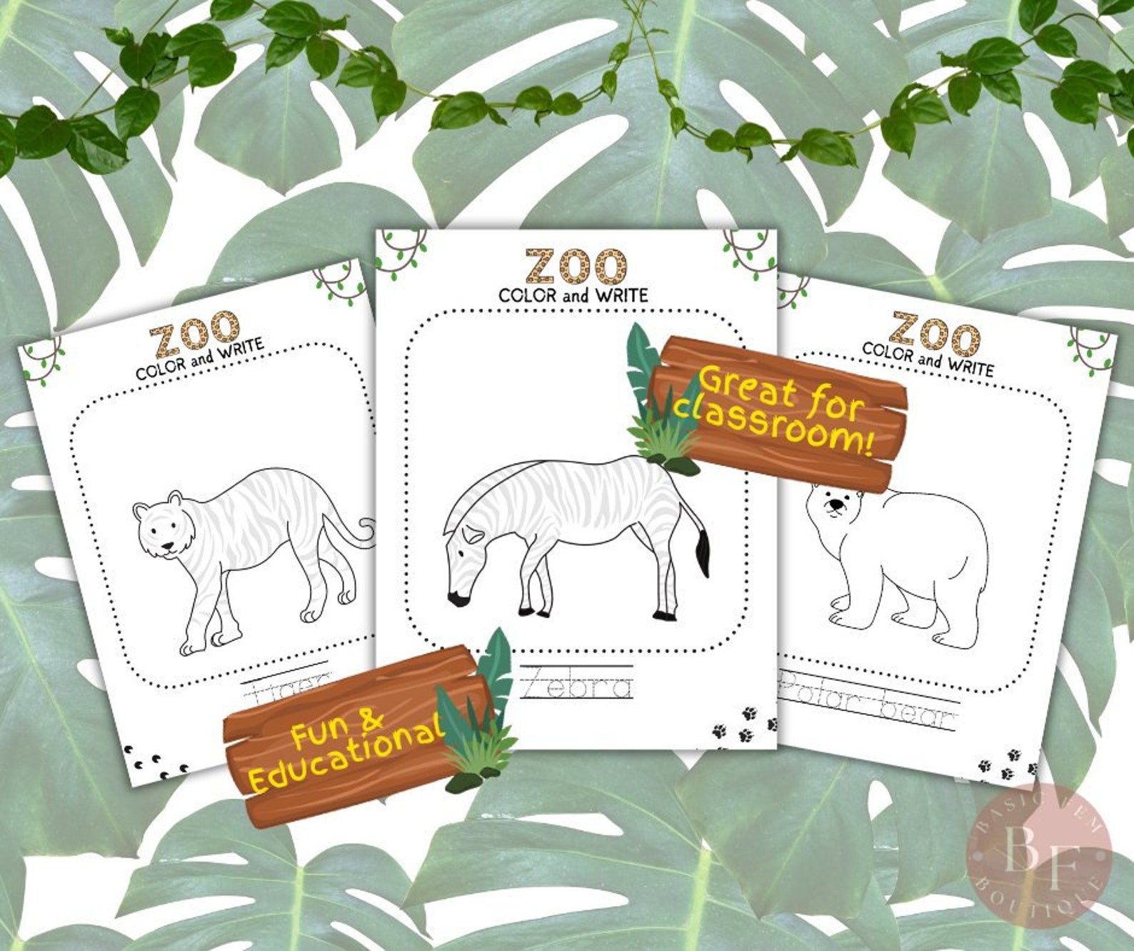 Zoo Animal Coloring Page & Handwriting Practice PDF Bundle, Printable ...