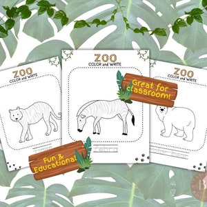 Zoo Animal Coloring Page & Handwriting Practice PDF Bundle, Printable ...