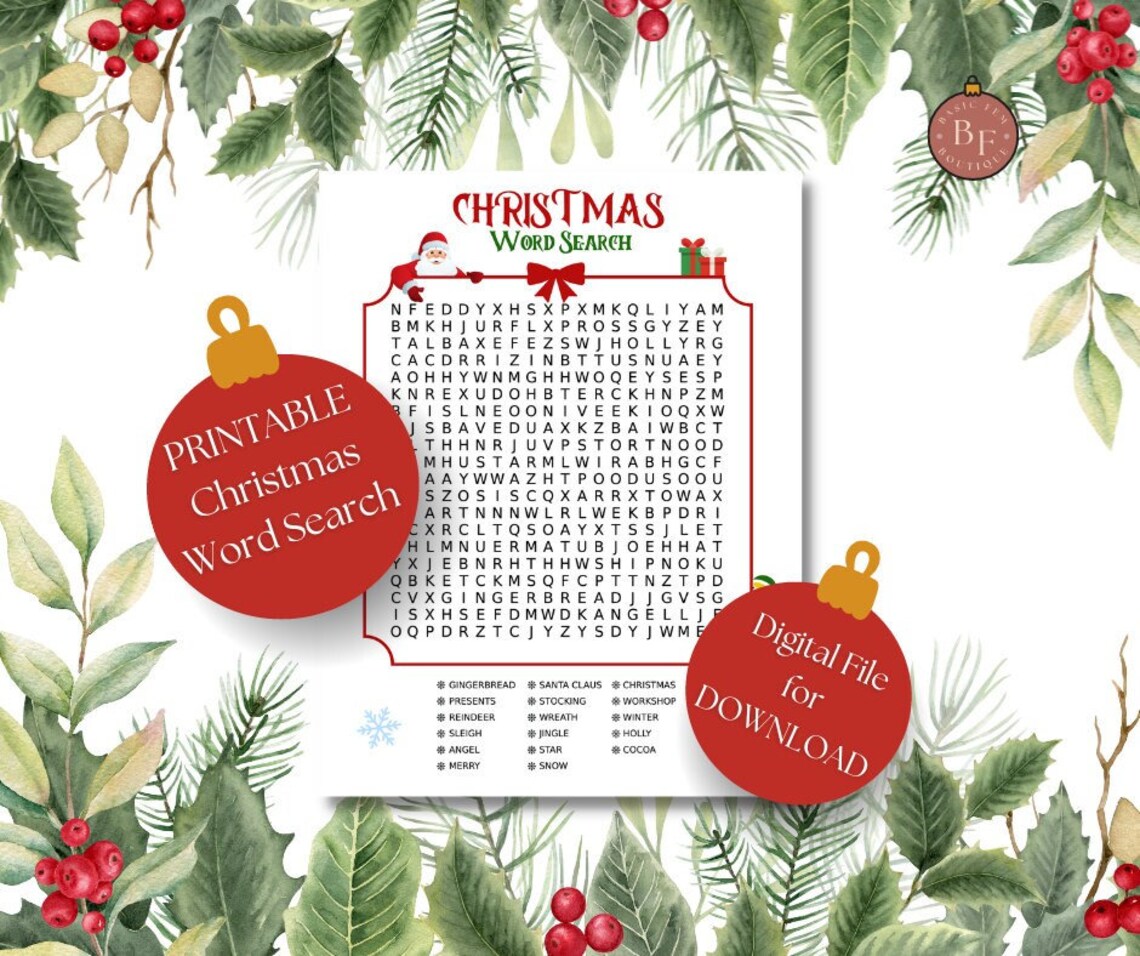 Printable Christmas Word Search, Kids Holiday Activity (digital ...