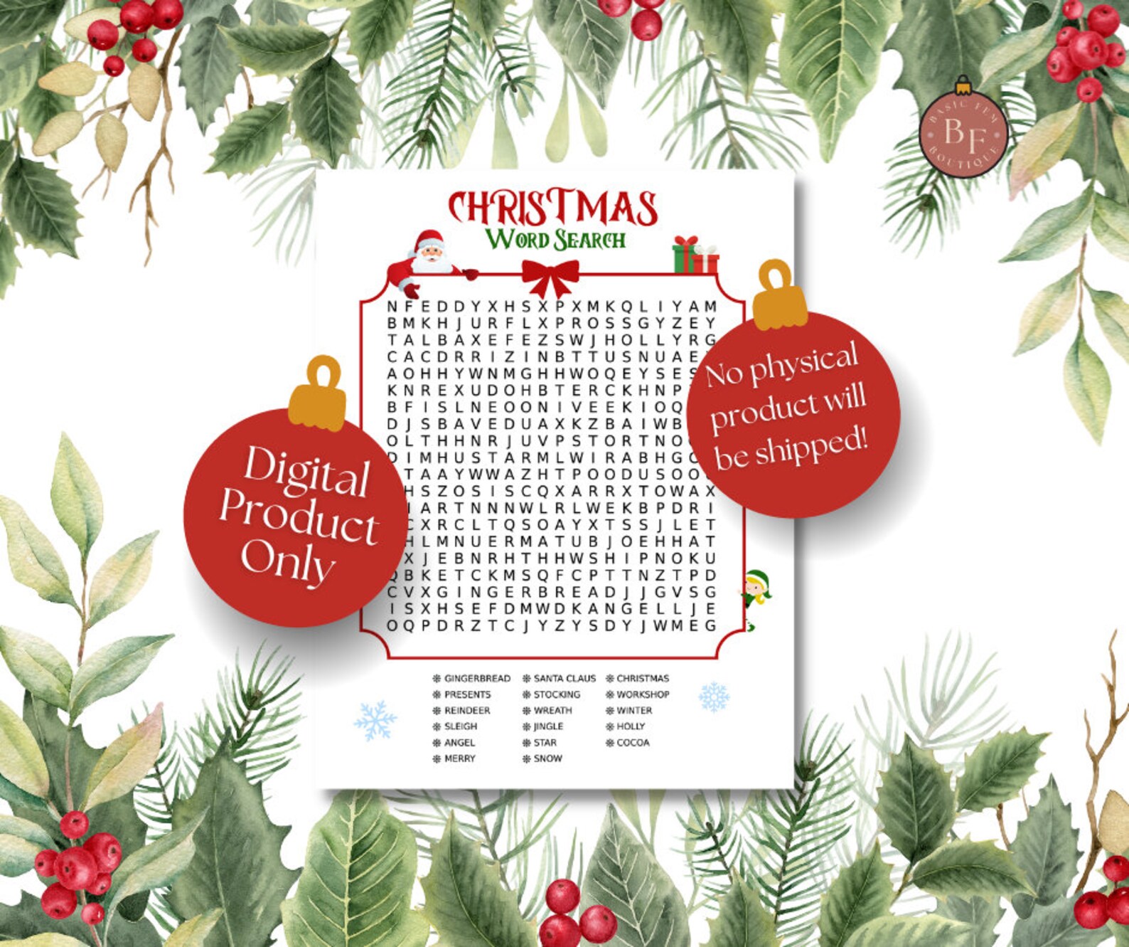Printable Christmas Word Search, Children's Holiday Activity, Classroom ...
