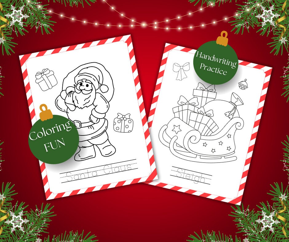 Christmas Coloring and Handwriting Practice Pages Bundle, Printable ...