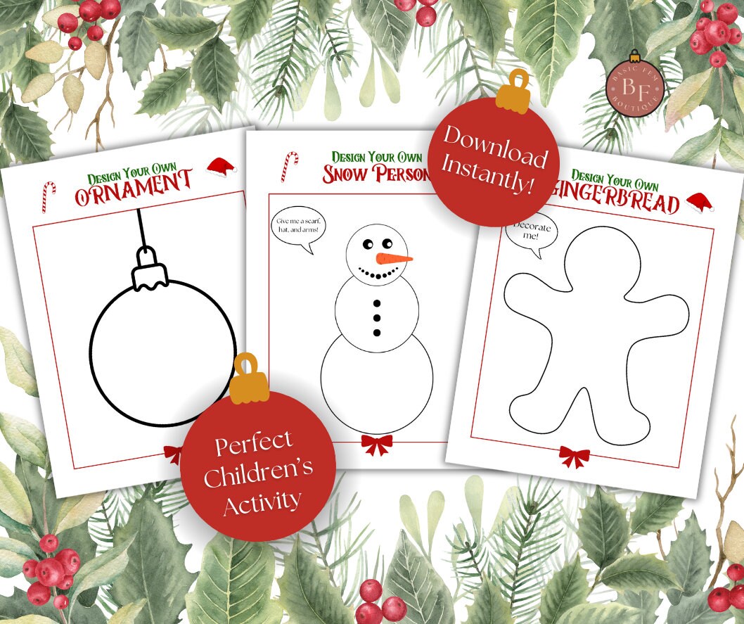 Christmas Coloring Page Printable PDF Bundle, Xmas Design Activity ...