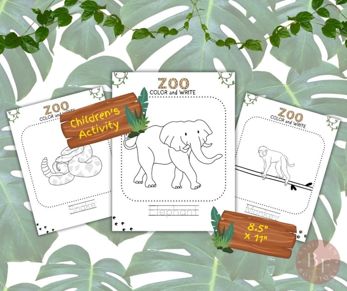 Zoo Animal Coloring Page & Handwriting Practice PDF Bundle, Printable ...