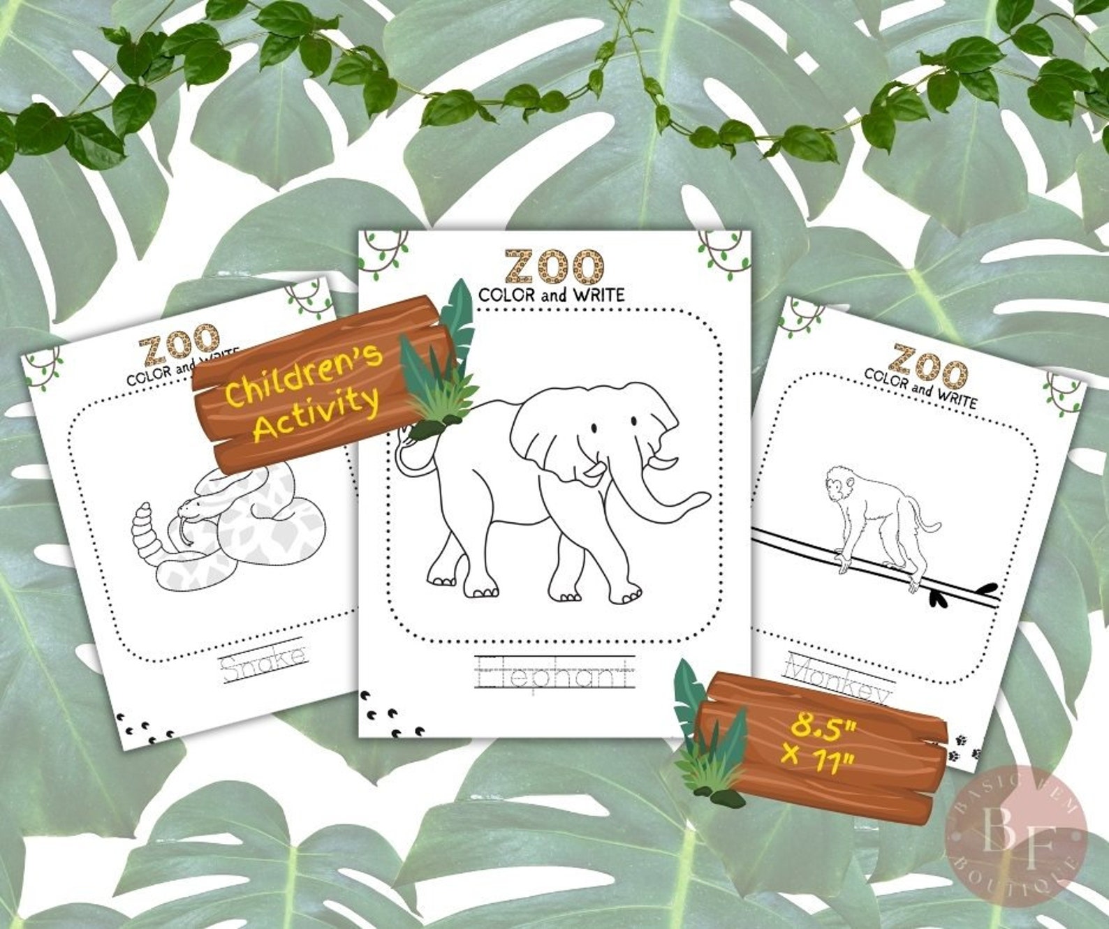 Zoo Animal Coloring Page & Handwriting Practice PDF Bundle, Printable ...