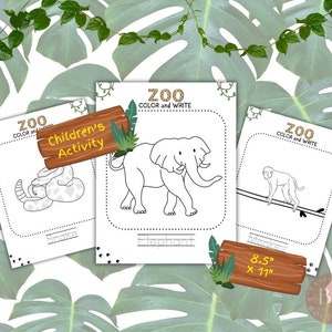 Zoo Animal Coloring Page & Handwriting Practice PDF Bundle, Printable ...