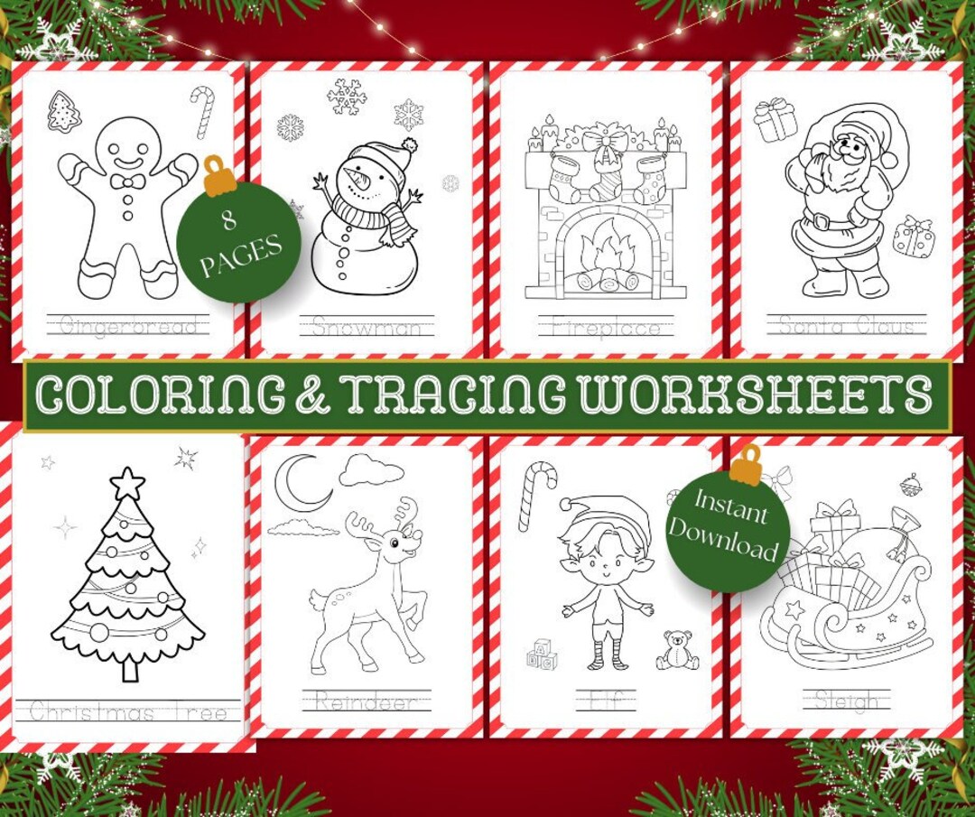 Christmas Coloring and Handwriting Practice Pages Bundle, Printable ...